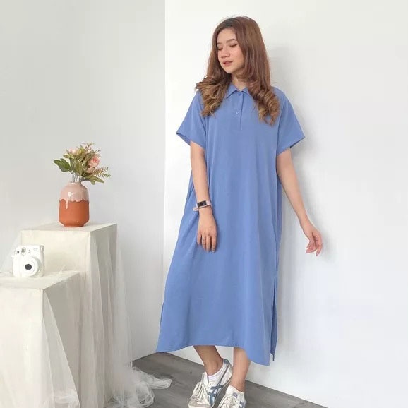Jual Dress Daster Kerah Kemeja Korean Style Crinkle | Shopee Indonesia