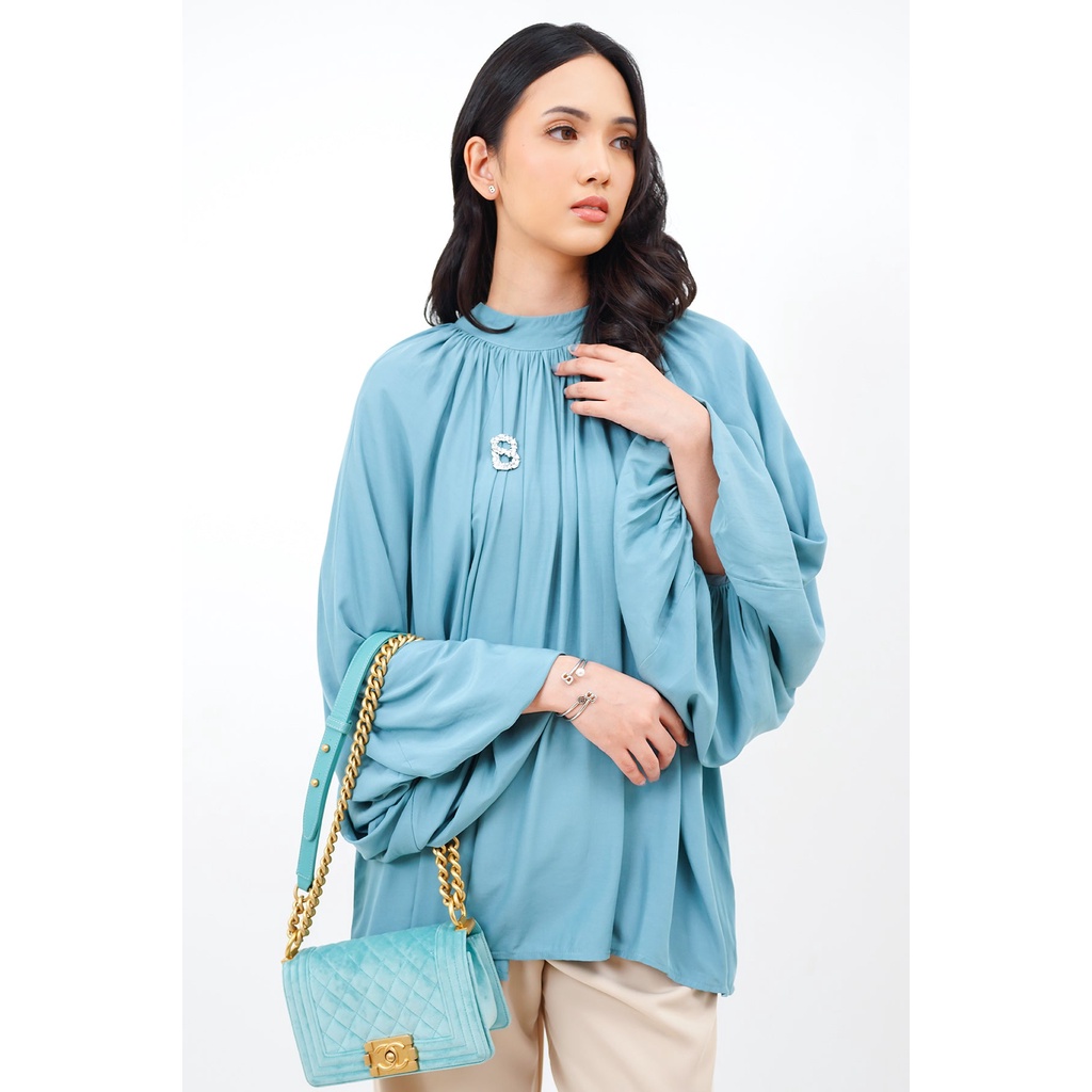 Jual Benang Jarum - Cindy Blouse - Aqua Blue | Shopee Indonesia