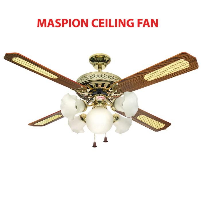 Jual CEILING FAN KIPAS ANGIN GANTUNG BALING- BALING KAYU 5 LAMPU HIAS ...