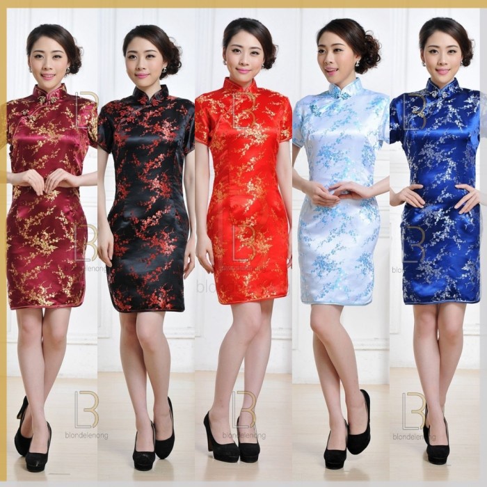 Jual Early- Baju Gaun Kain Cheongsam Qipao Shanghai Merah Wanita Modern ...