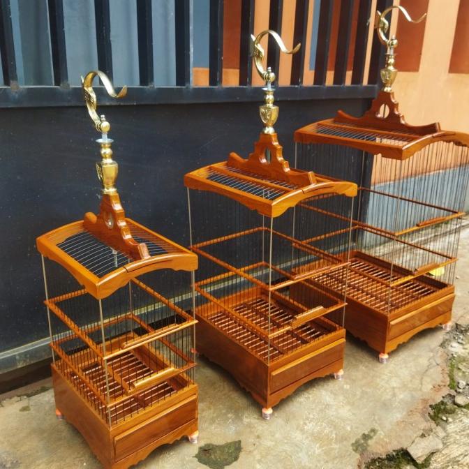 Jual Sangkar burung kayu jati "emas" tiang stainless alas papan ...