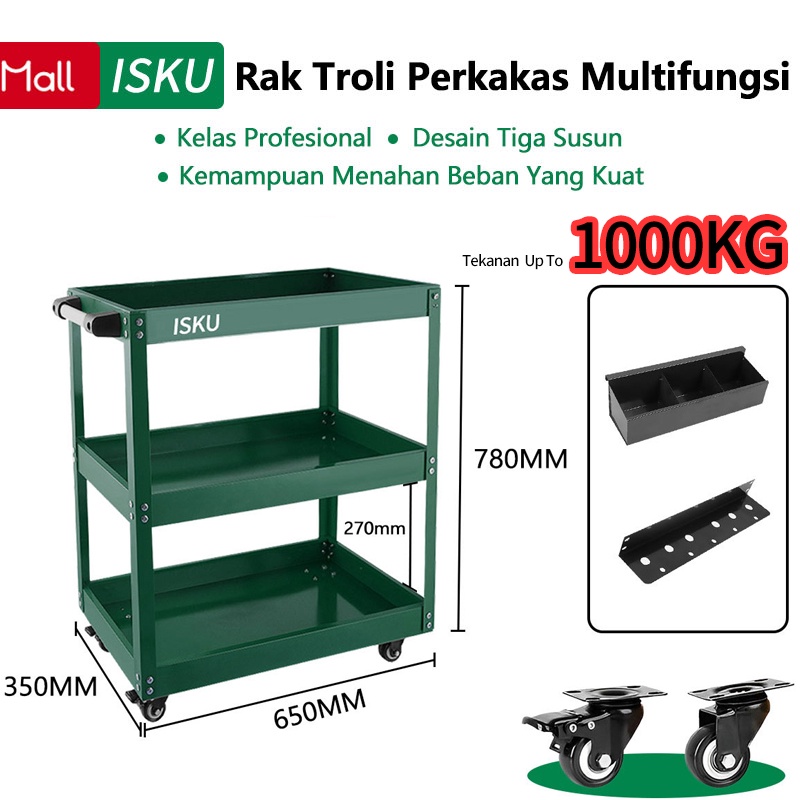 Jual ISKU Troli Bengkel 3 Susun Rak Perkakas Trolley Gratis Keranjang ...