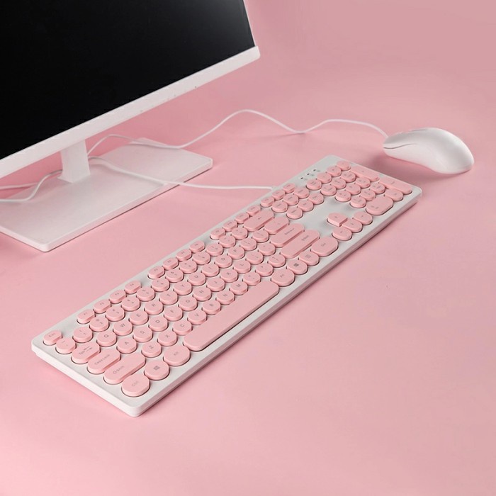 Jual KEYBOARD DAN MOUSE KABEL USB WIRED KEYBOARD PINK LUCU SET MOUSE ...