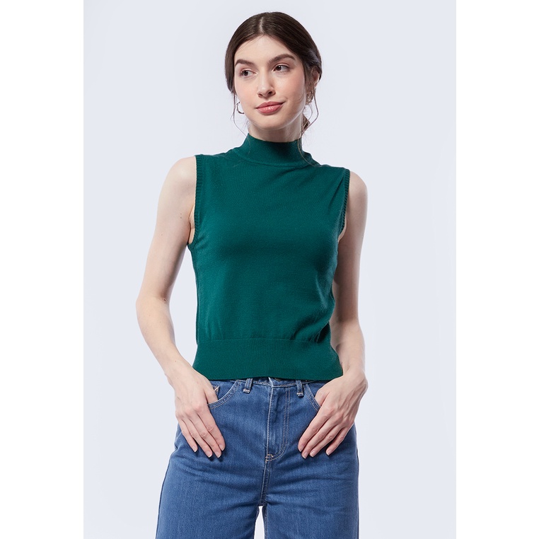 Jual Executive Turtle Neck Sleeveless Crop Top Dark Green | Shopee ...