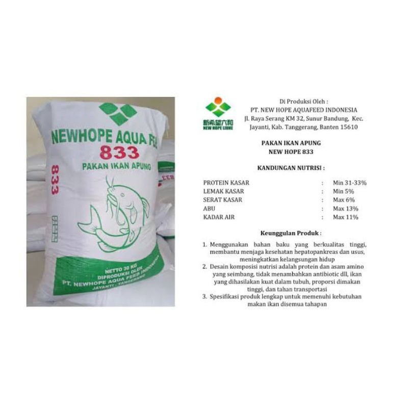 Jual Pakan Pelet Ikan 833-3 Lele,Nila,Bawal Jenis Apung New Hope 30 Kg ...