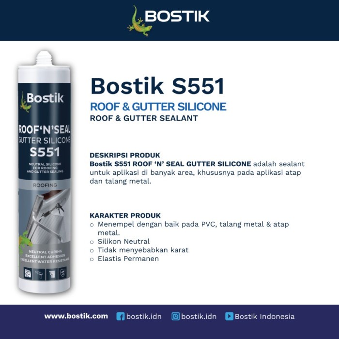 Jual Lem Silikon Atap Dan Selokan Bostik S551 Silicone Roof & Gutter | Shopee Indonesia