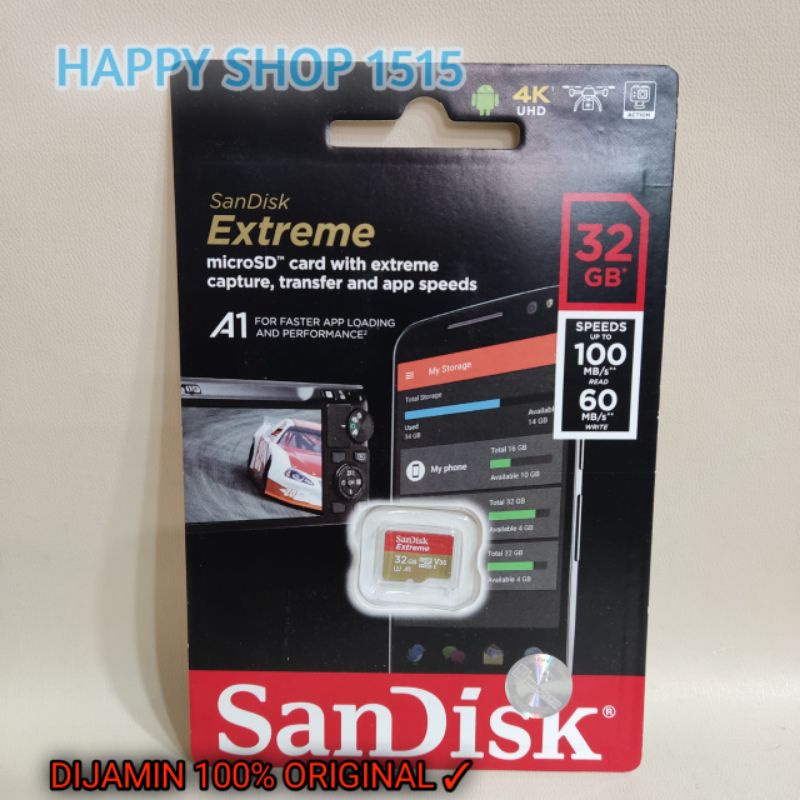 Jual MEMORY SANDISK EXTREME MICRO 32GB 100mb/s / micro SD 32 GB GARANSI RESMI | Shopee Indonesia
