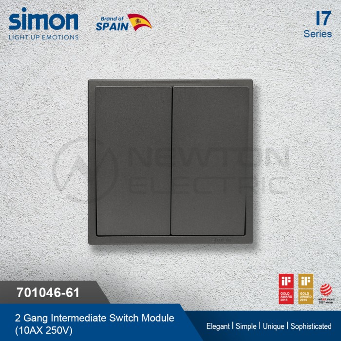 Jual Simon i7 Saklar Intermediate 2 Gang Switch - Grey Tanpa Frame ...