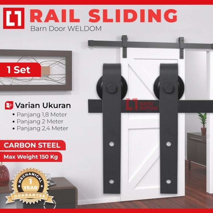 Jual REL GANTUNG PINTU KAYU GESER SLIDING RAIL BARN DOOR 1,8 / 2 M WELDOM | Shopee Indonesia