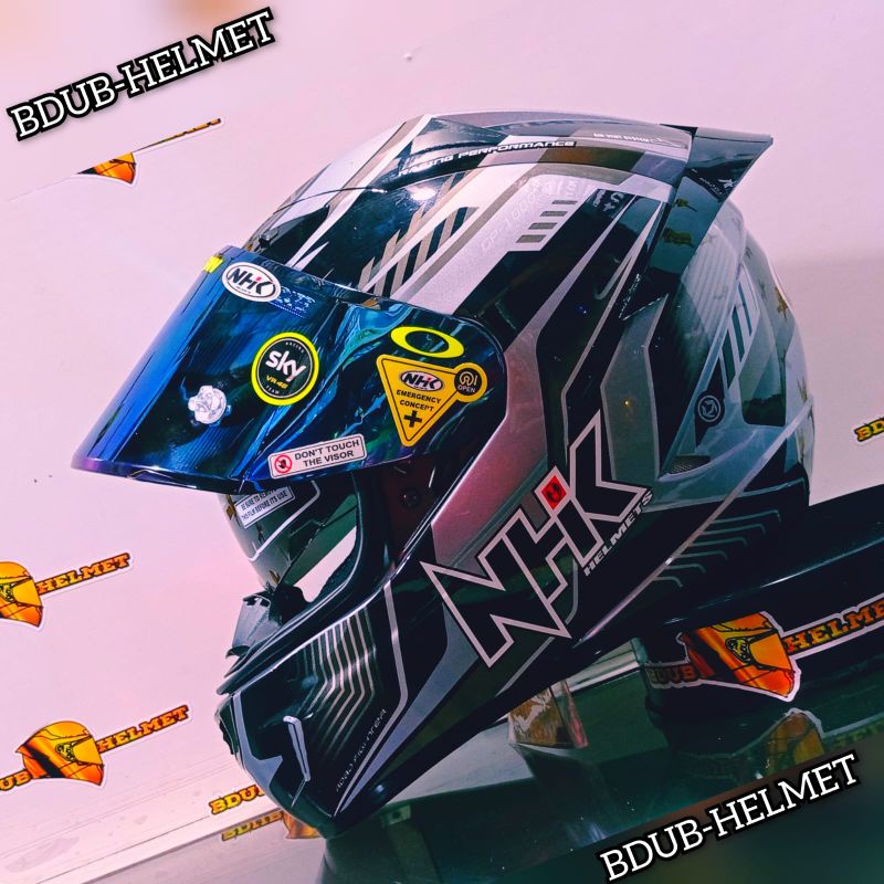 Jual Helm full face NHK gp1000 plasma Black silver paket ganteng ...