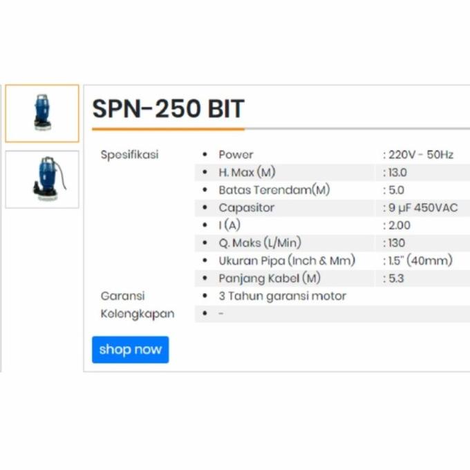 Jual Shimizu Spn-250 Bit Pompa Celup Air Bersih / Kolam Non Automatis ...