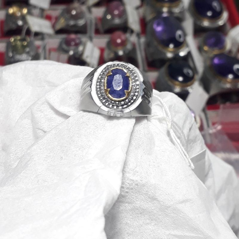 Jual cincin batu permata asli natural blue sapphire. emban ikat ring ...