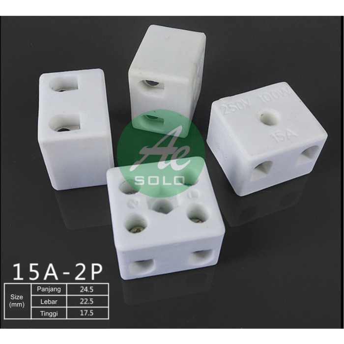 Jual Terminal Keramik 15A 2 pole Terminal Tahan Panas 2P Terminal Block ...
