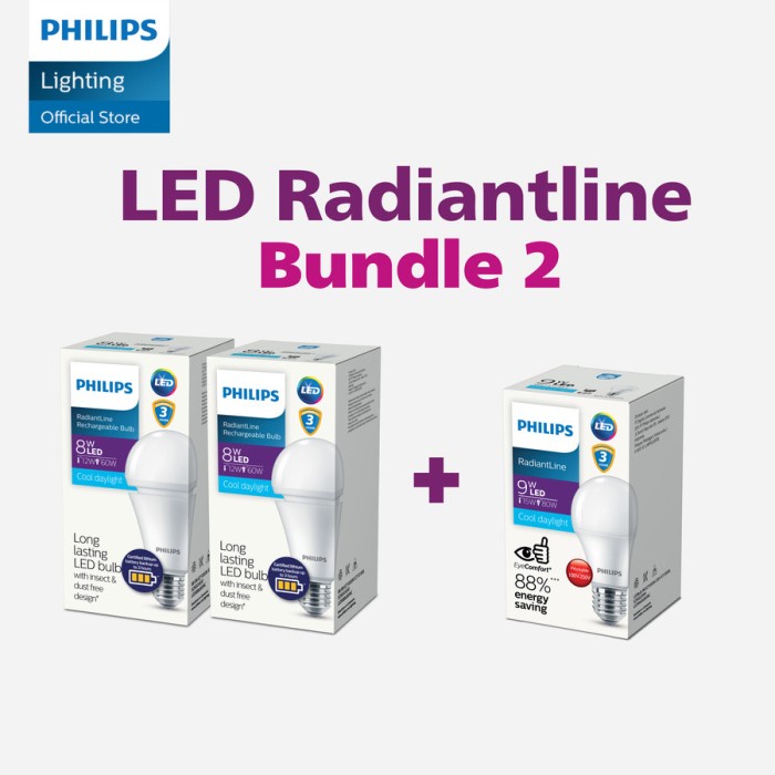 Jual Philips Paket 2 Radiantline Rechargeable Emergency 8W Putih Free Lampu 9W | Shopee Indonesia