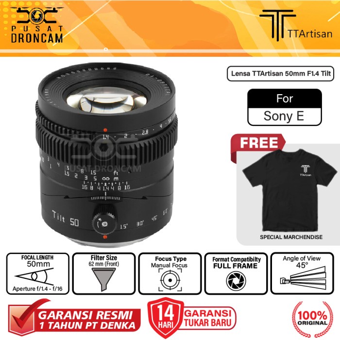 Jual TTArtisan 50mm f1.4 Tilt Sony E Fullframe Fix Lensa Full Frame ...
