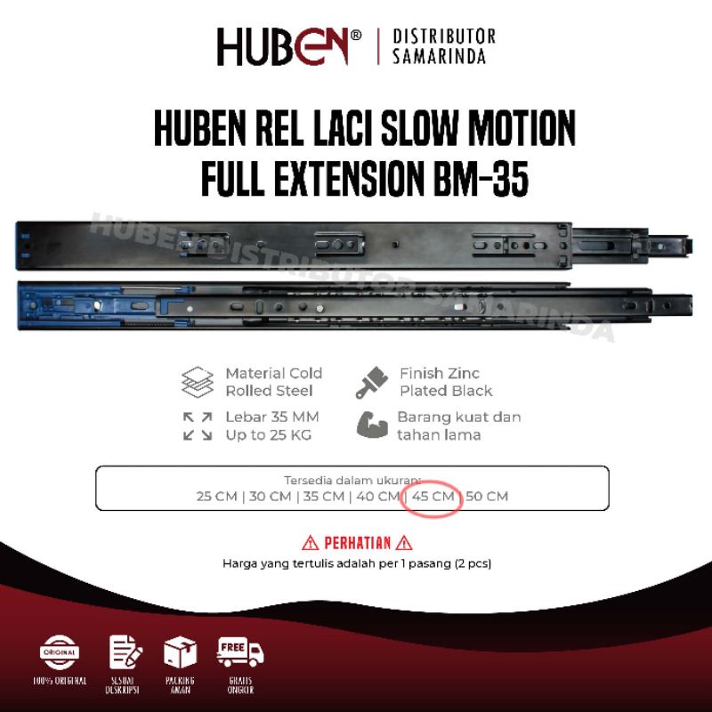Jual (ISI 2) HUBEN BM35 Rel Laci Double Track Full Extension Slow ...