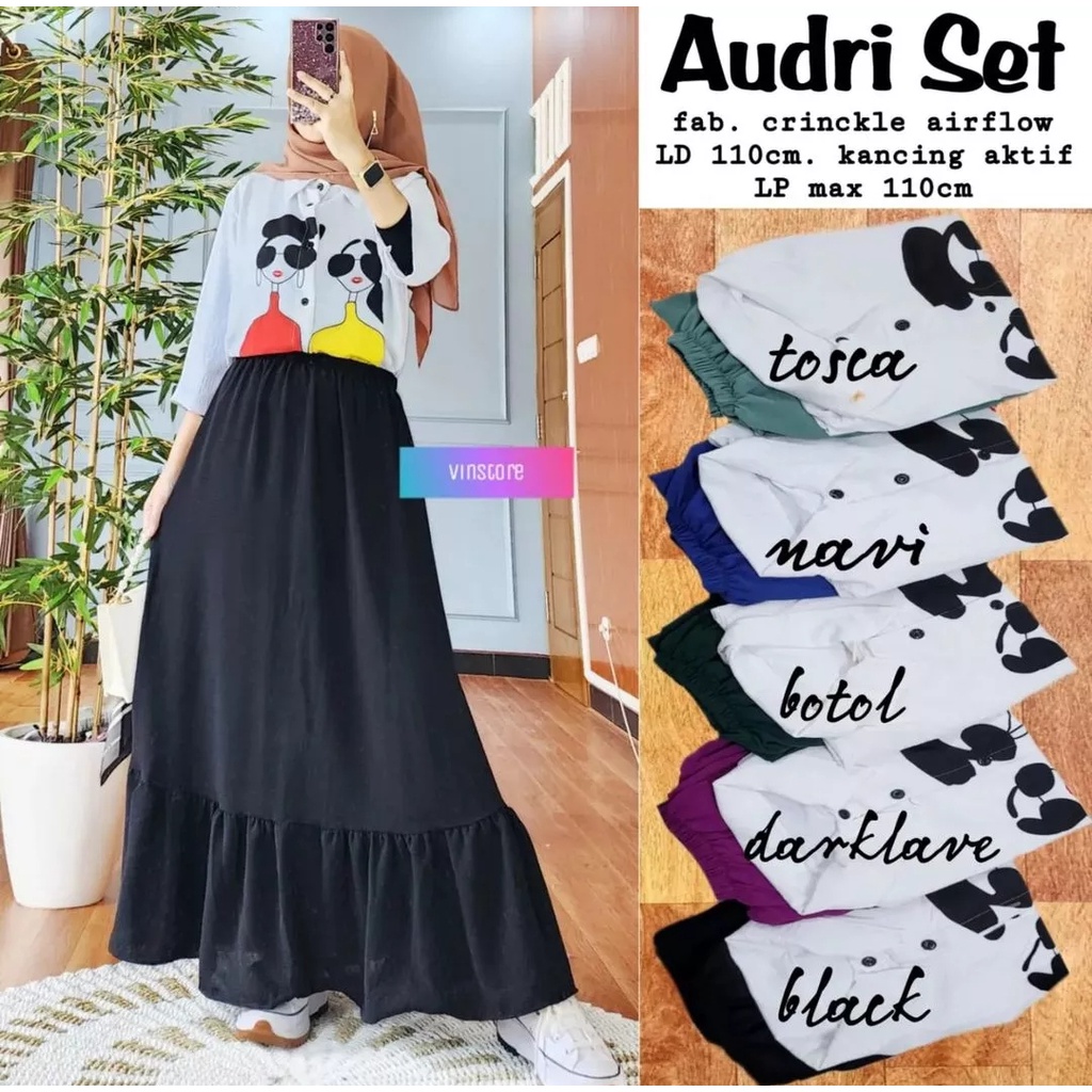 Jual ONE SET ROK AUDRI TERBARU SETELAN ROK POLOS CRINKLE AIRFLOW GRATIS ...