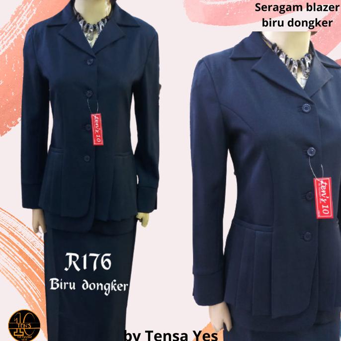 Jual R176 Seragam blazer jas biru dongker navy stln rok pjg bhn import | Shopee Indonesia