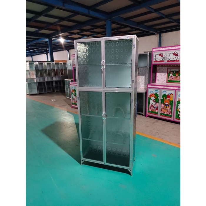 Jual Promo Lemari Dapur Rak Piring Full Kaca 4 Pintu Bahan Aluminium ...