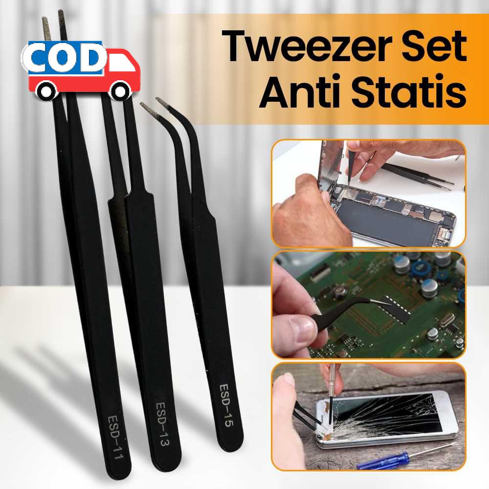 Jual Pinset Penjepit Komponen Elektronik Anti Static 3 PCS Jepitan ...