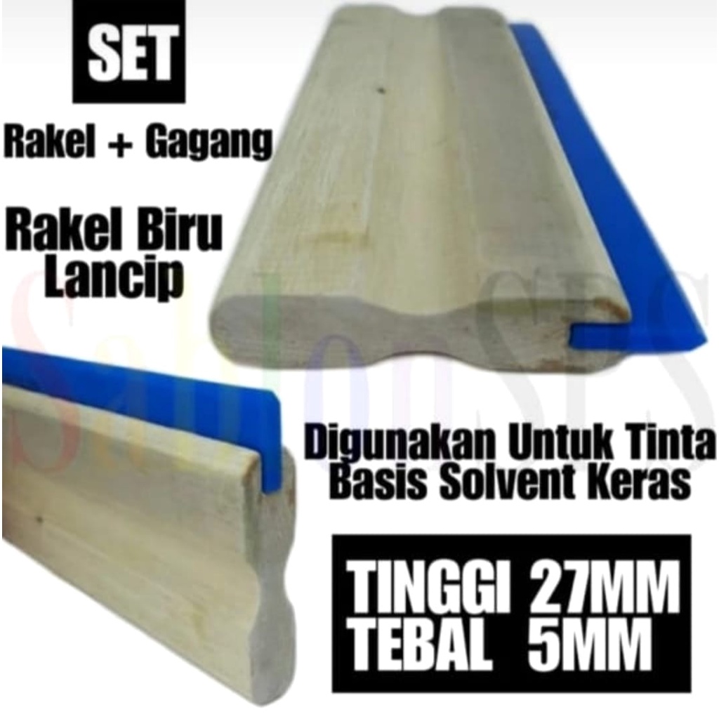 Jual RAKEL SABLON BIRU LANCIP KECIL 25MMX5MM SET GAGANG KAYU P. 20CM ...
