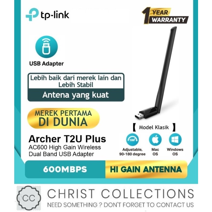 Jual Tp Link Wifi Receiver Archer T2U Plus Ac600 Dual Band Usb Adapter ...