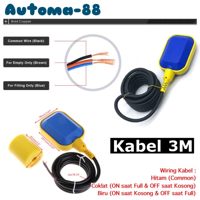 Jual Asli Otomatis Pompa Celup 3M Float Switch Radar Pelampung Tandon Tangki Air New Original ...