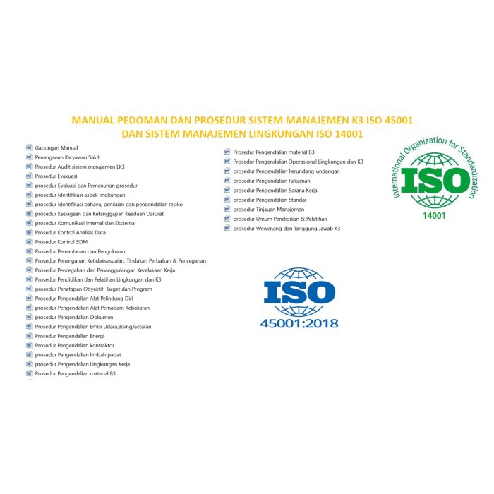 Jual PROSEDUR SISTEM MANAJEMEN K3 ISO 45001 DAN LINGKUNGAN ISO 14001 | Shopee Indonesia