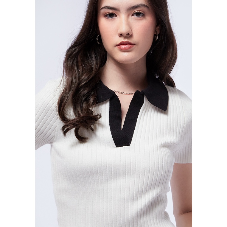 Jual Executive Contrast Collar Polo Shirt Off White | Shopee Indonesia