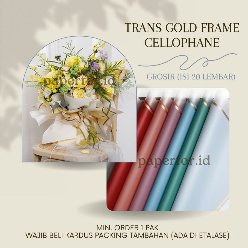 Jual GROSIR Kertas Buket Bunga TRANS GOLD FRAME (TGF) isi 20 Lembar ...