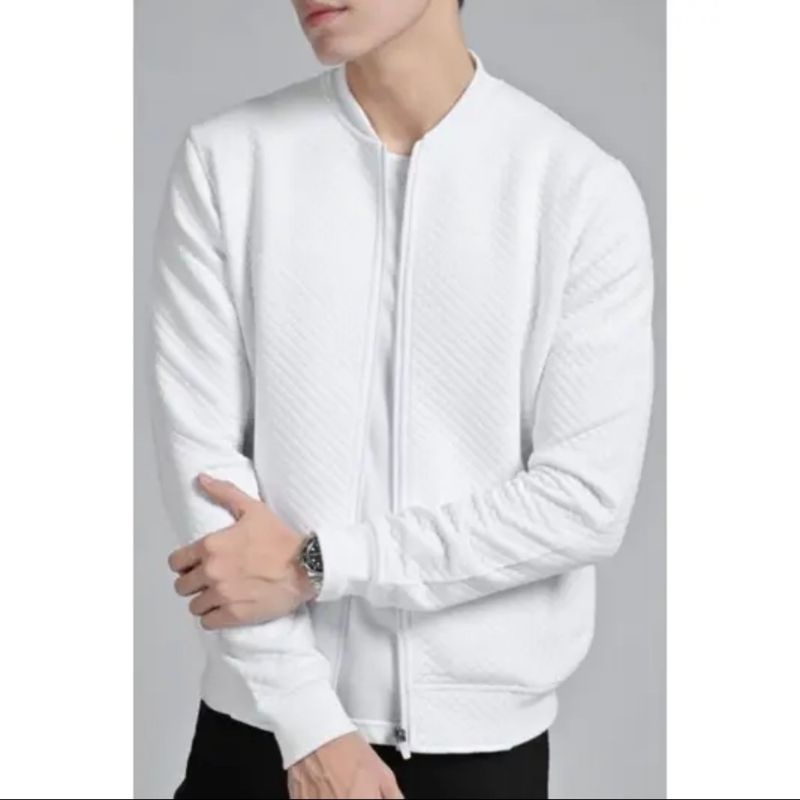Jual Jaket Comfy Pria Katun Putih Bomber Jacket | Shopee Indonesia