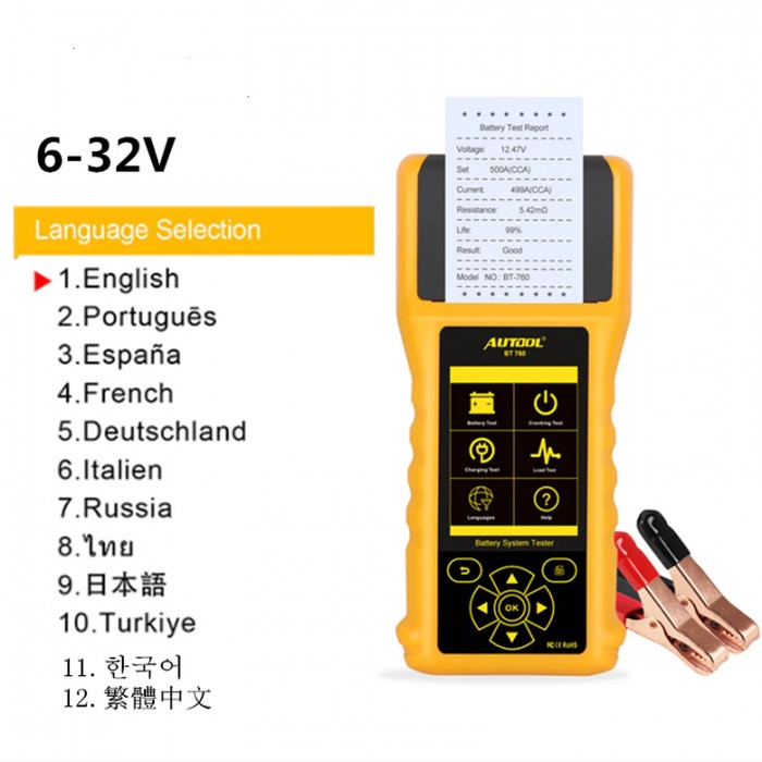 Jual Autool Bt760 12V 24V Car Battery Tester With Printer Diagnostic ...