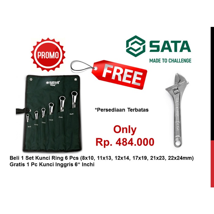 Jual New Kunci Ring Set 6 Pc 09046 Sata Tools Double Box End Wrench ...