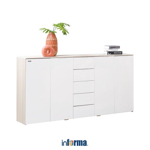 Jual Informa Dallan Lemari Kabinet 4 Pintu Dengan 5 Laci - Putih/Oak ...