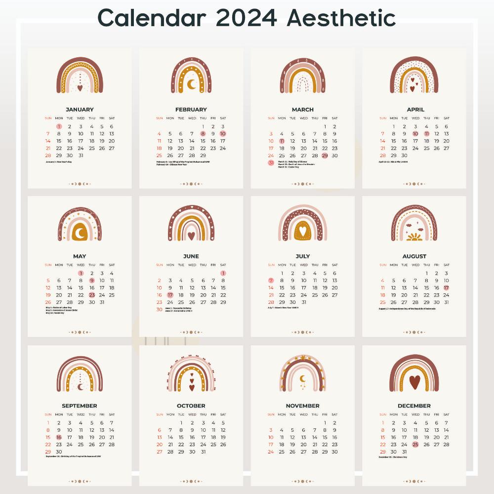 Jual [ZZR] KALENDER DINDING TEMPEL 2024 MOTIF PELANGI AESTHETIC MODERN ...