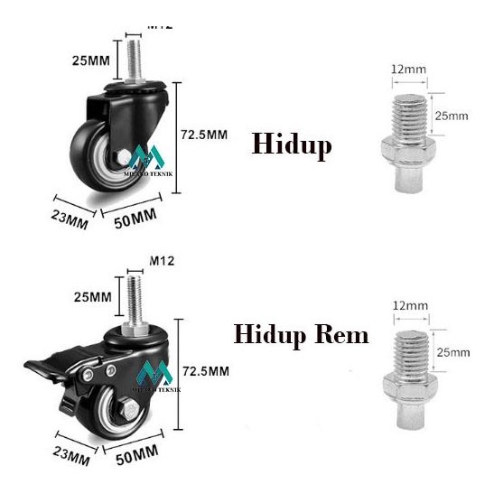 Jual Roda 2 inch PU+Bearing HEAVY DUTY (1set) Screw etalase caster ...