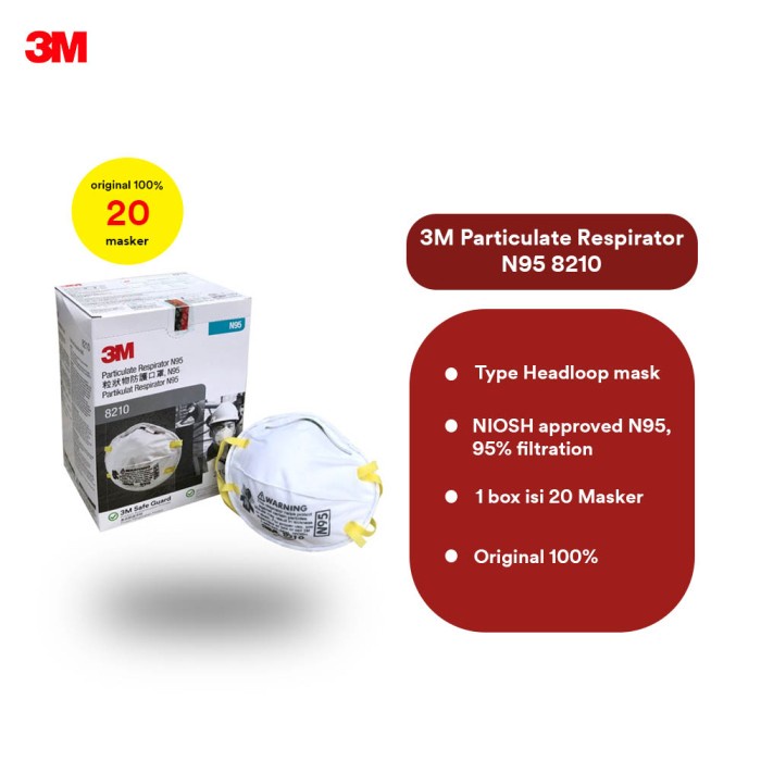 Jual [New] 3M Masker N95 8210 Particulate Respirator - 1 Box [20 Masker] Limited | Shopee Indonesia