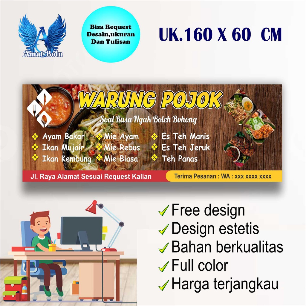 Jual cetak spanduk banner WARUNG MAKAN POJOK UKURAN 160X60 CM bisa ...