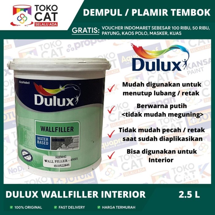 Jual Dulux Wallfiller Plamur /Plamir Tembok /Dempul Interior 3,5 Liter ...
