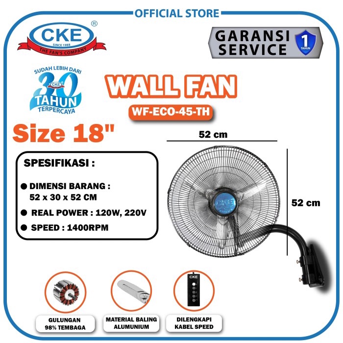Jual Wall Fan CKE WF-ECO-45-TH 18 Inch Kipas Angin Dinding Tembok ...