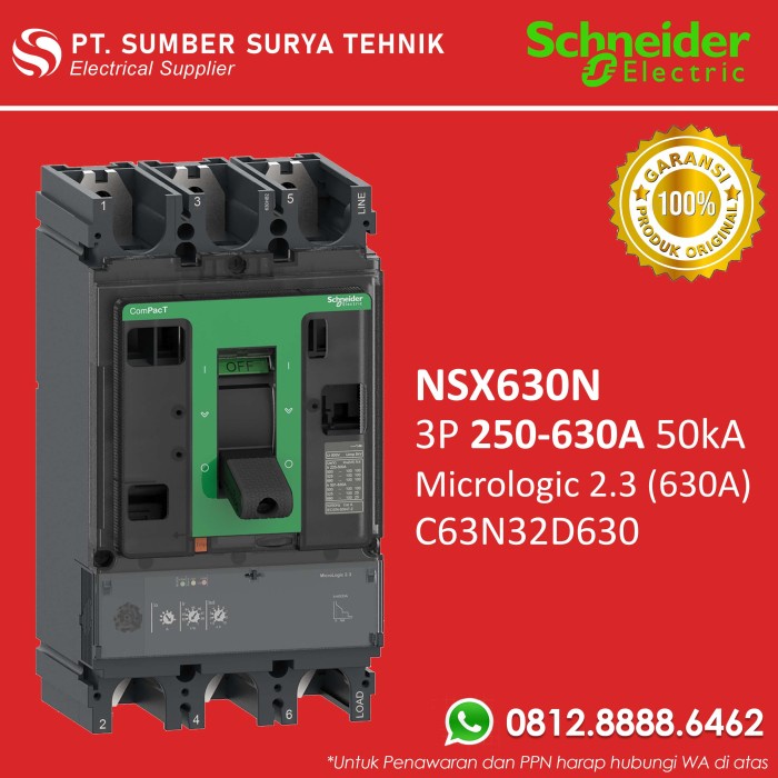 Jual New Ori Mccb Nsx630N C63N32D630 3P 250-630A 50Ka Compact Schneider ...