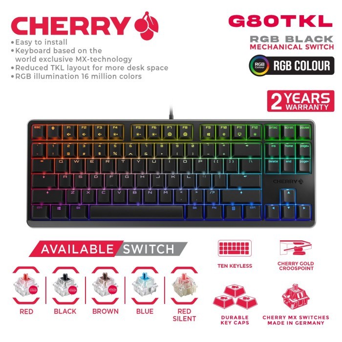 Jual Cherry Mx Mechanical Gaming Keyboard Black G80-3000S Tkl Rgb ...