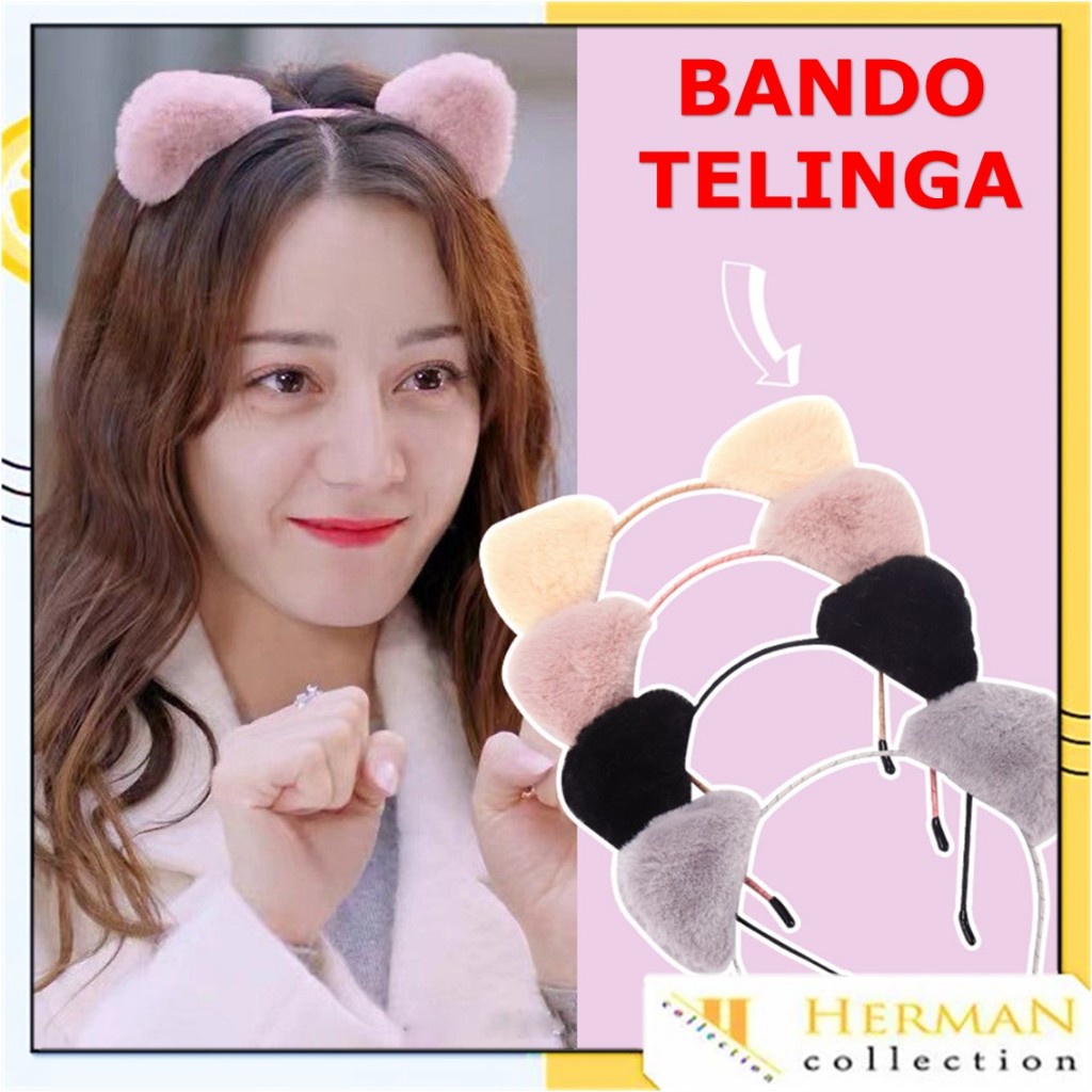 Jual HC Bando Telinga Kucing Model Bulu halus Lembut Bandana Wanita ...