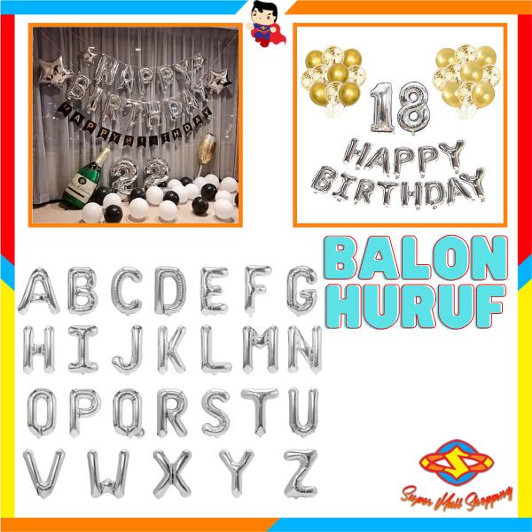Jual SMS Balon Foil Huruf Silver ±40cm Ballon Foil Abjad Alphabet Balon ...