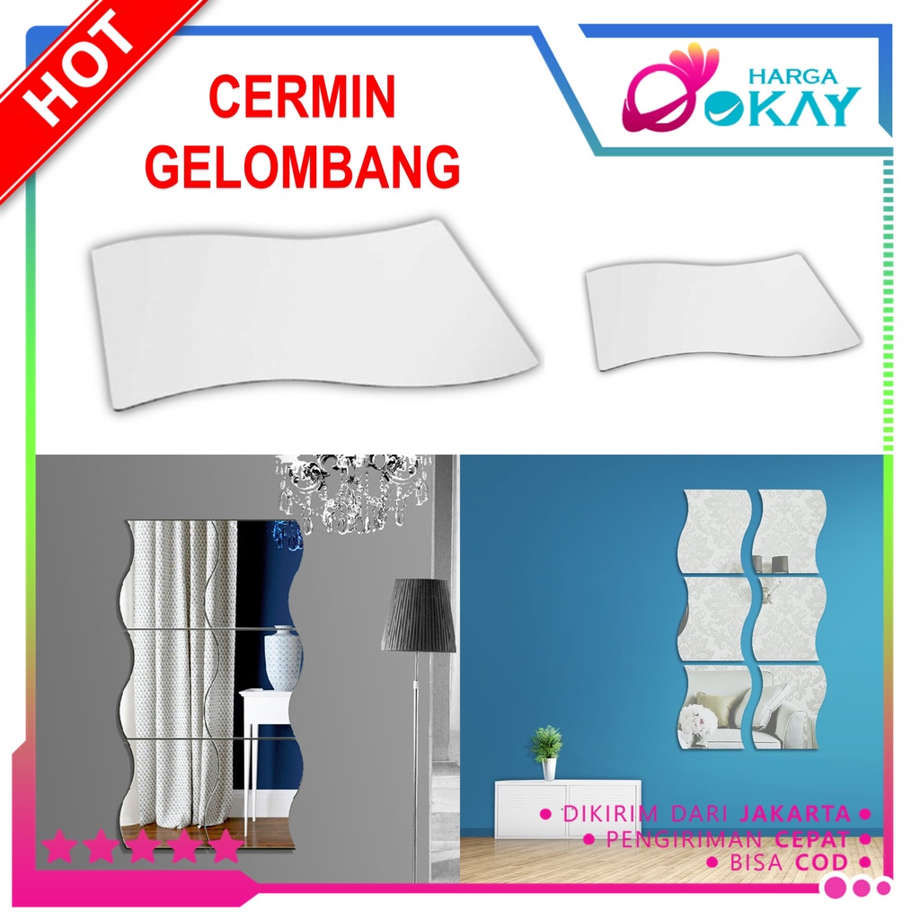 Jual HO Stiker Cermin Kaca Dinding Gelombang Anti Pecah Acrylic Kaca ...