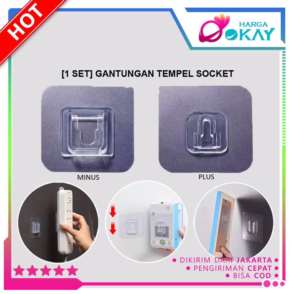 Jual HO 1 Set Gantungan Dinding Tempel Tembok Transparant Socket Hook ...
