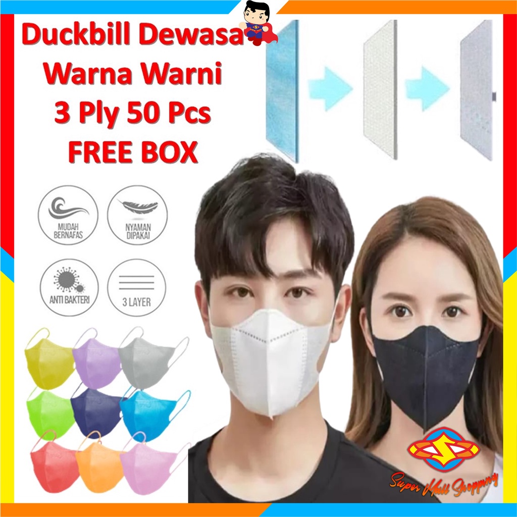 Jual SMS Masker Duckbill 3Ply 50Pcs Mask Earloop 3D Hitam Protective ...