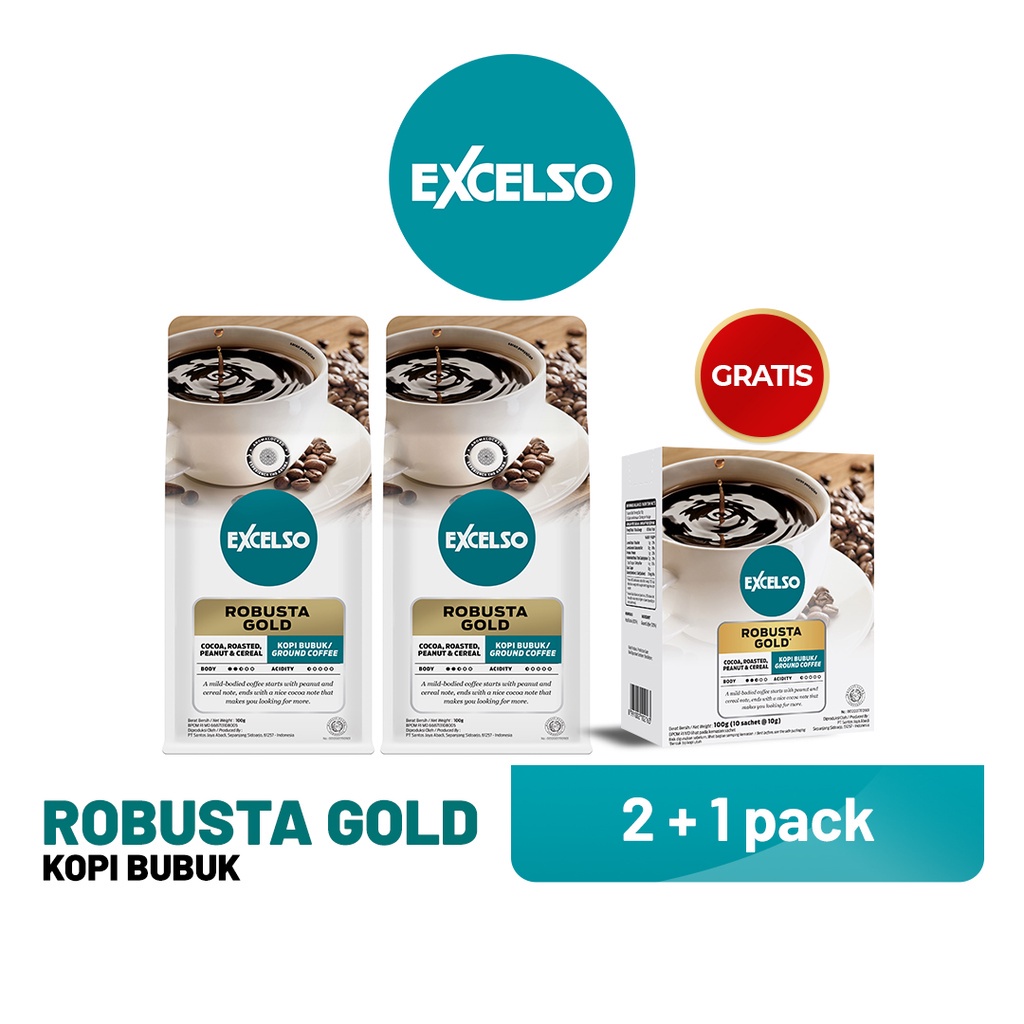 Jual Beli 2 Gratis 1 - Excelso Robusta Gold - Bubuk Kopi 1 Folding Box ...