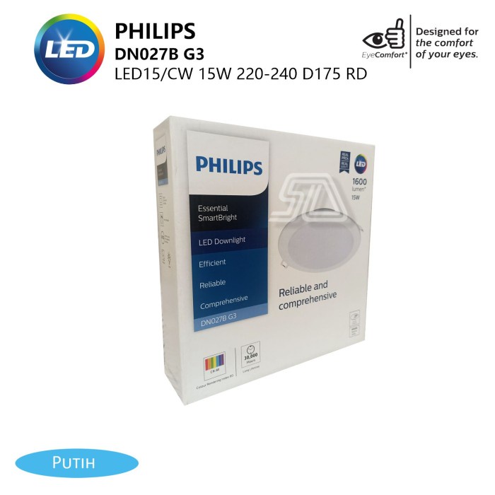 Jual Downlight LED Philips DN027B G3 LED15/CW 15W 220-240 D175 RD Putih 6500K | Shopee Indonesia