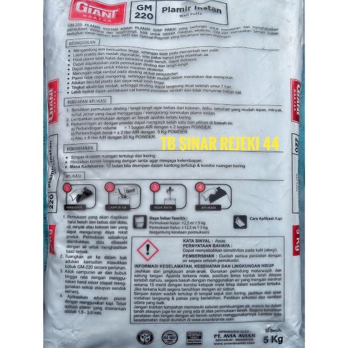 Jual 20 Kg Giant Mortar Gm 220 Plamir Instan Bubuk Wall Putty Dempul ...